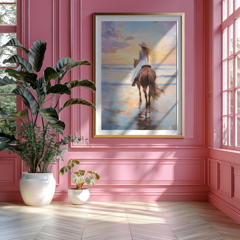 Coastal Cowgirl Sunset Print, Horseback Beach Ride (digital Download ...