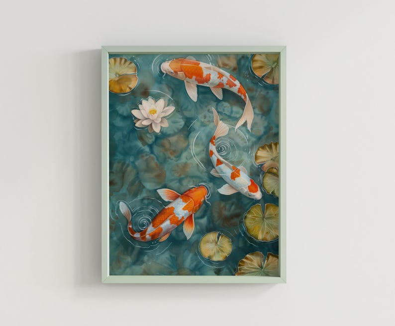 Koi Pond Triptych Wall Art, Japanese Koi Print, Zen Wall Art, Asian Koi ...