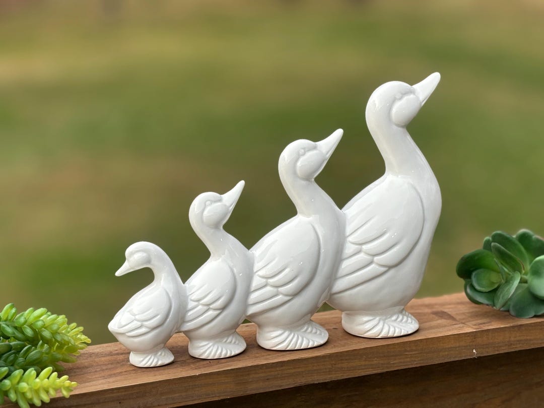 Vintage White Ceramic Geese Family Figurine Mother Goose Goslings Shelf ...