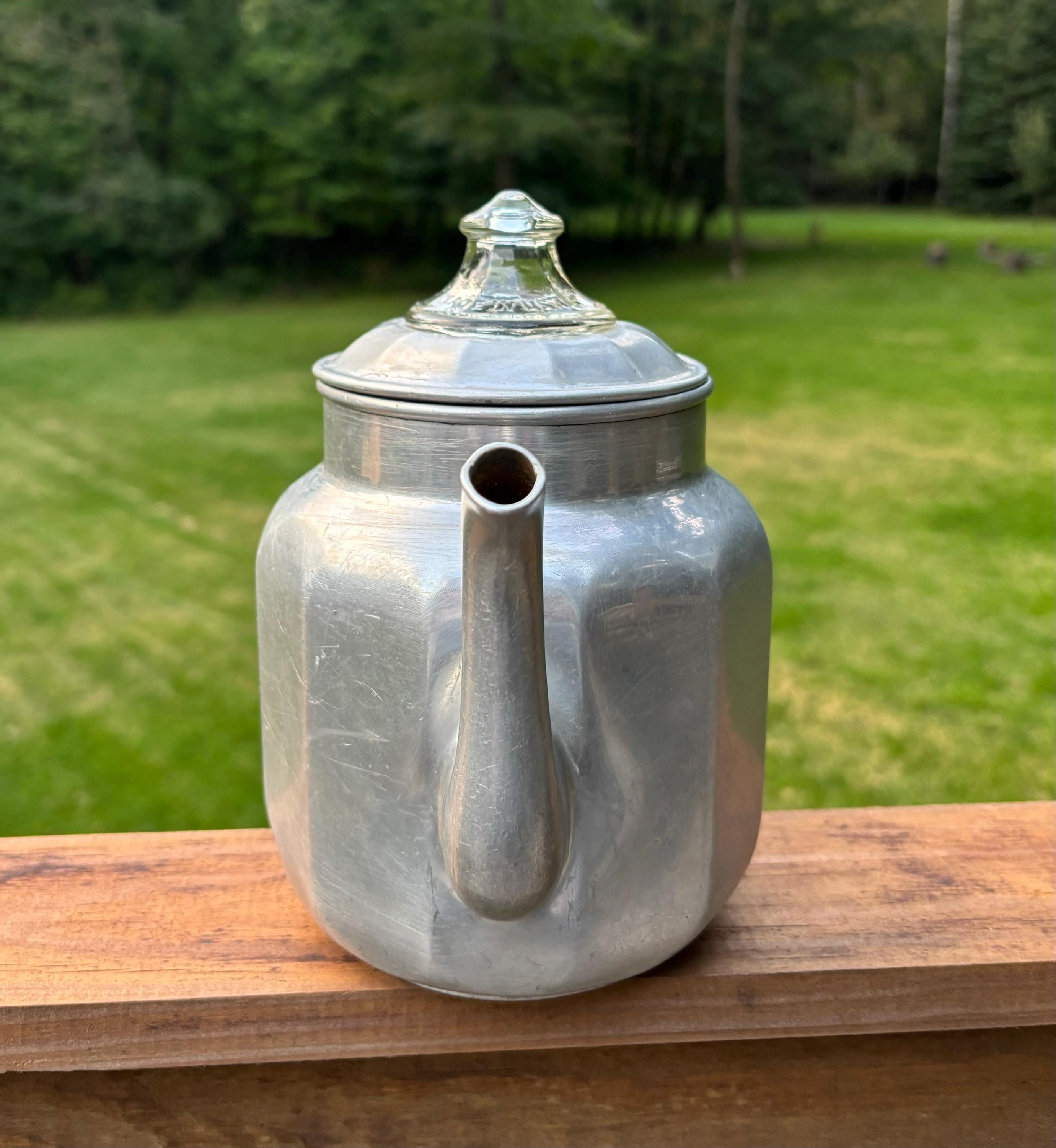 Vintage Mirro Pyrex Aluminum Coffee Pot Tea Pot Wood Handle Kitchen ...