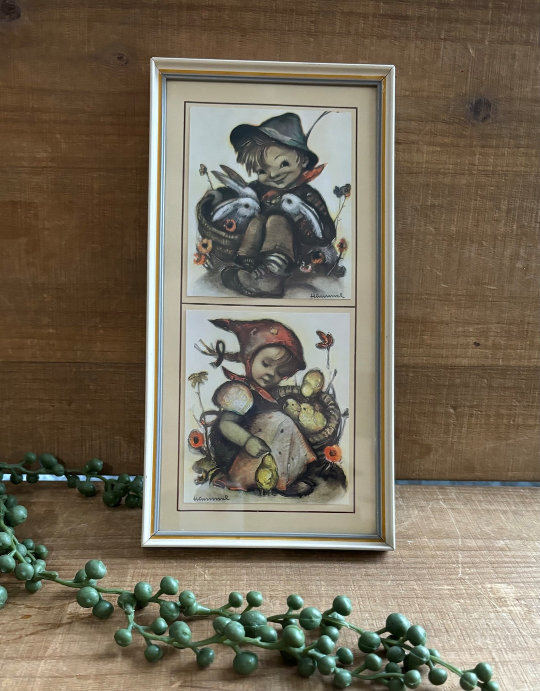 Vintage Hummel Picture Frame Little Boy Girl Bunnies Chicks Retro Wall ...