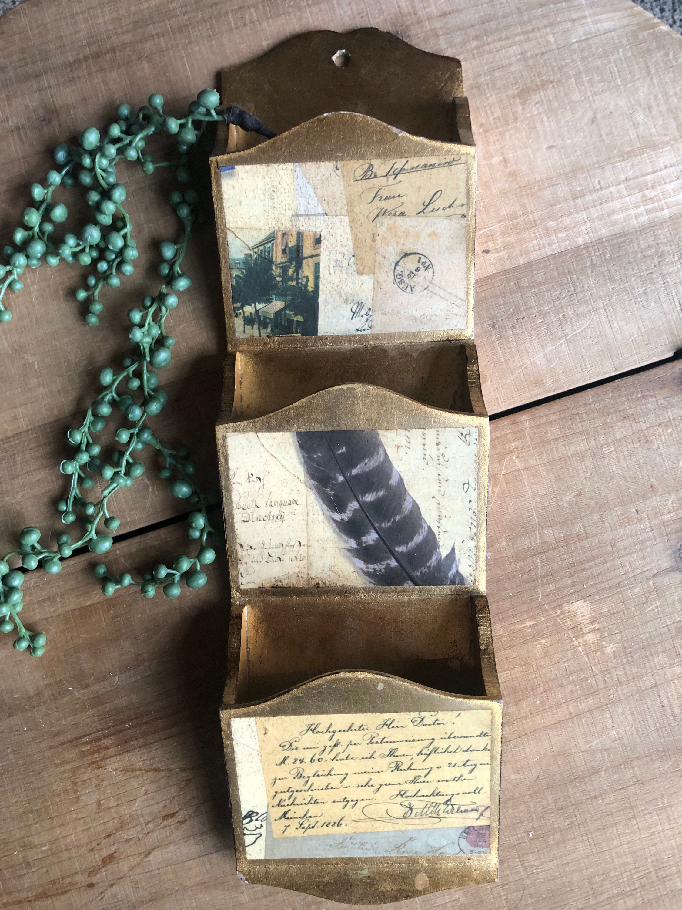 Vintage Italy Letter Mail Organizer Gold Florentine Venetian Script Old ...