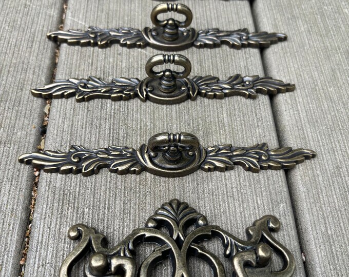Vintage Antique Brass Drawer Cabinet Pulls Handles Knocker Ornate ...