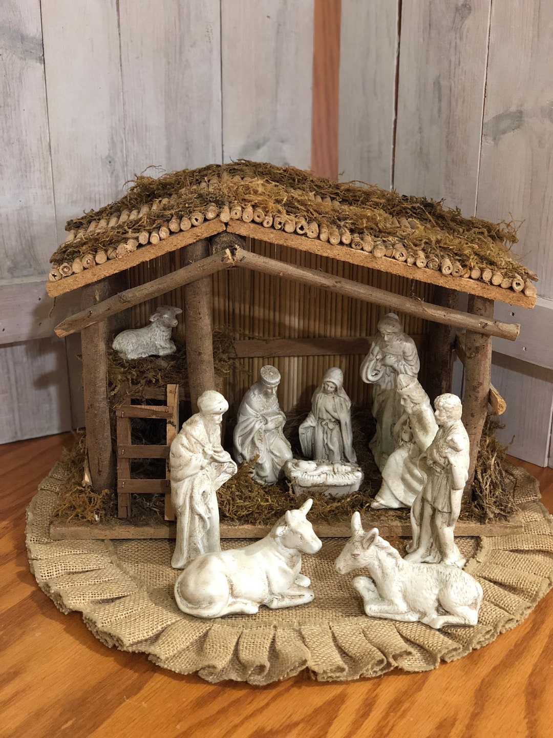 Vintage Handmade Nativity Scene Barn Hut With Ceramic Animals - Etsy