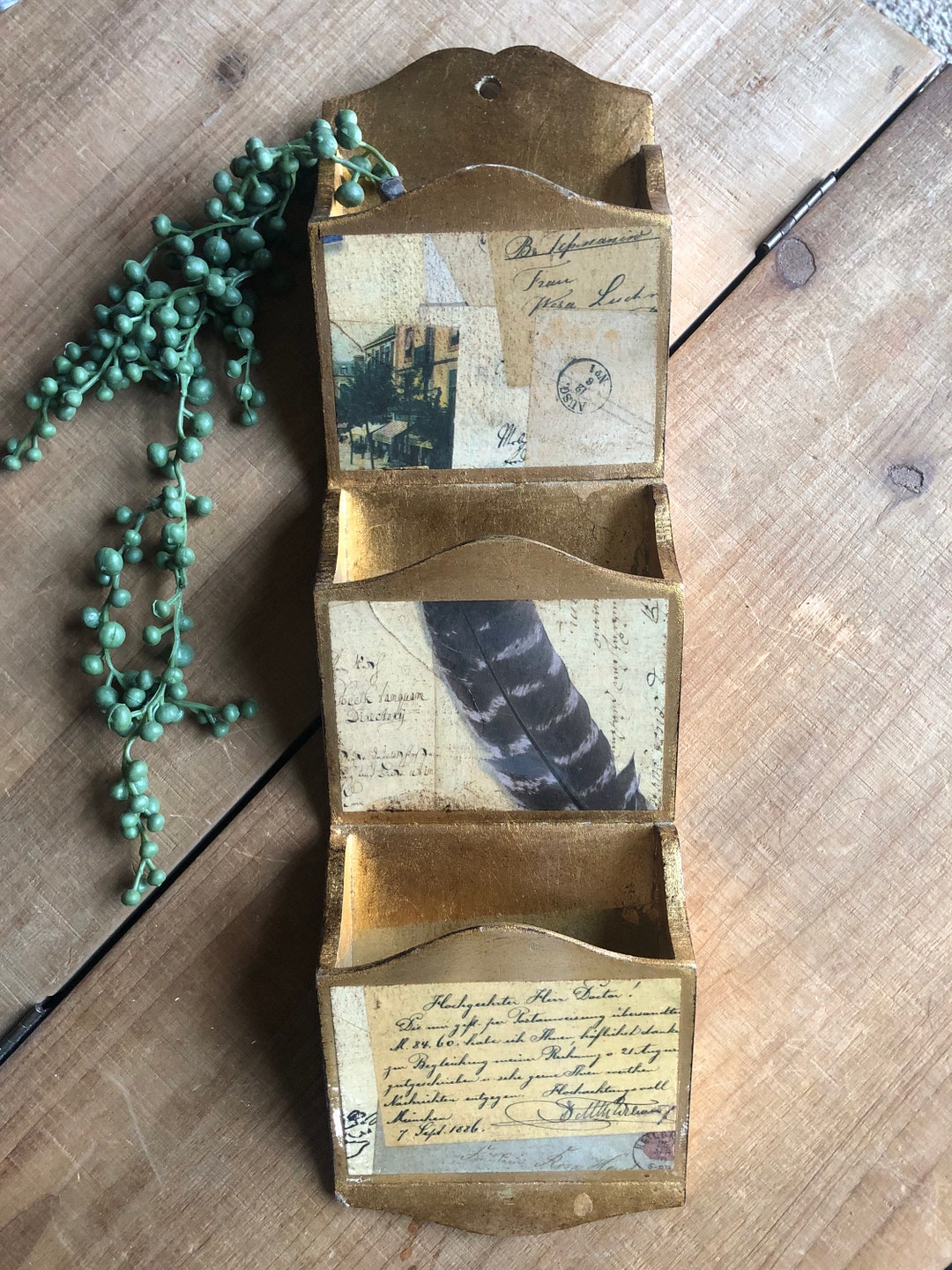 Vintage Italy Letter Mail Organizer Gold Florentine Venetian Script Old ...