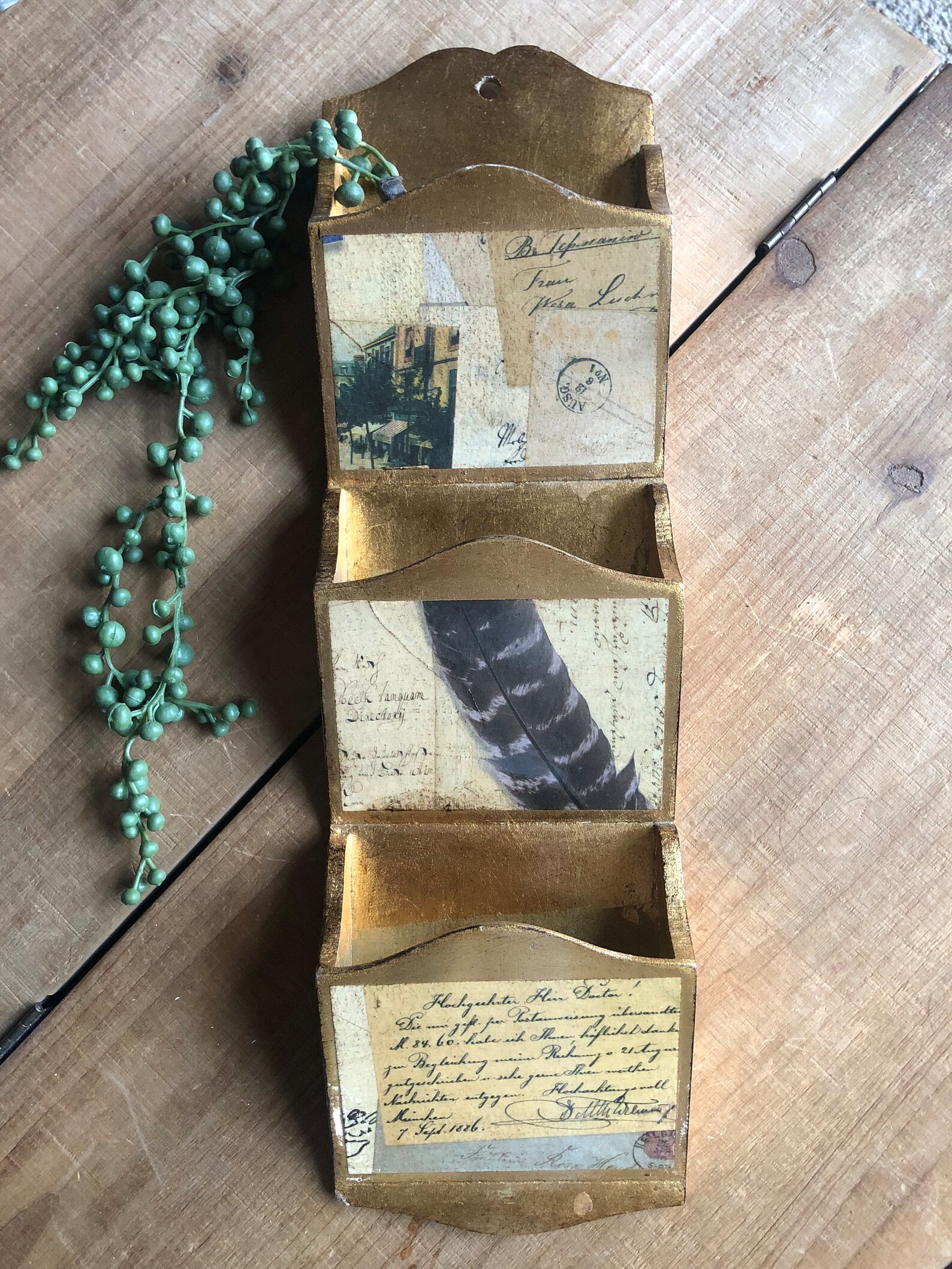 Vintage Italy Letter Mail Organizer Gold Florentine Venetian Script Old ...