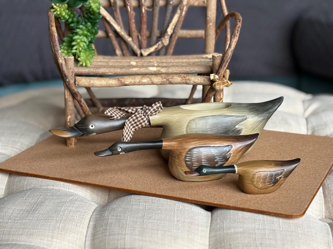 Set of 3 Primitive Americana Ducks Geese Figurines Statues Decor ...