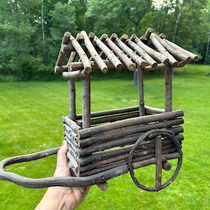 Vintage Natural Handmade Wood Stick Cart Planter Decorative Covered ...