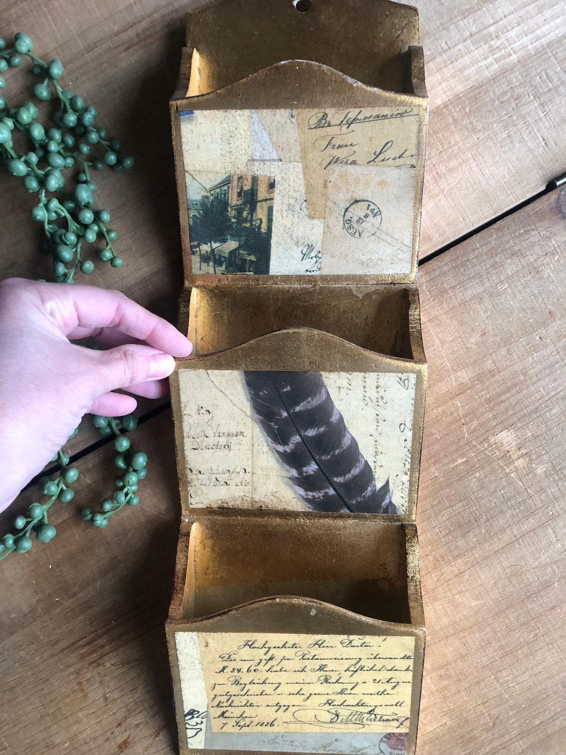Vintage Italy Letter Mail Organizer Gold Florentine Venetian Script Old ...