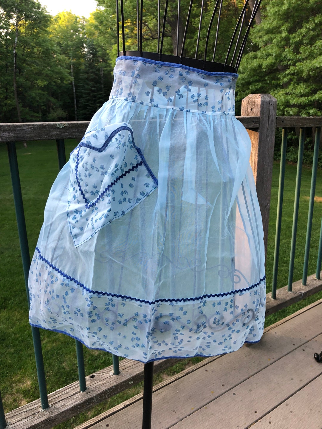 Vintage Blue Half Apron Sheer Feminine Lace Floral Pocket - Etsy