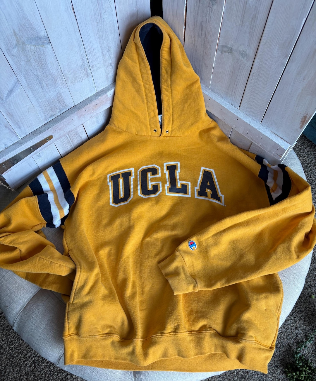 Vintage Champion Yellow UCLA Sweatshirt Hoodie Stripes Pockets - Etsy