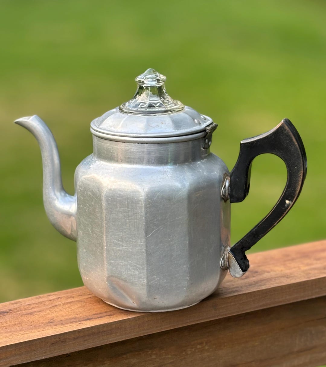 Vintage Mirro Pyrex Aluminum Coffee Pot Tea Pot Wood Handle Kitchen ...