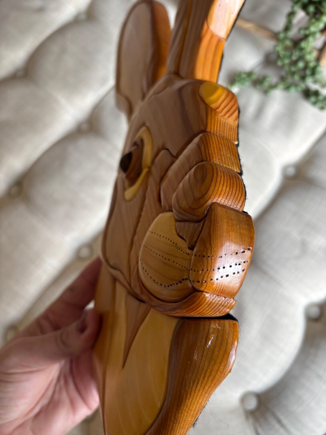 Vintage Intarsia Wood Inlay Jack Rabbit Bunny Easter Spring Carved Art ...