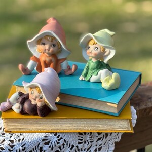 Vintage Homco 5213 Set of 3 Pixie Elf Fairies Porcelain Figurines Shelf ...