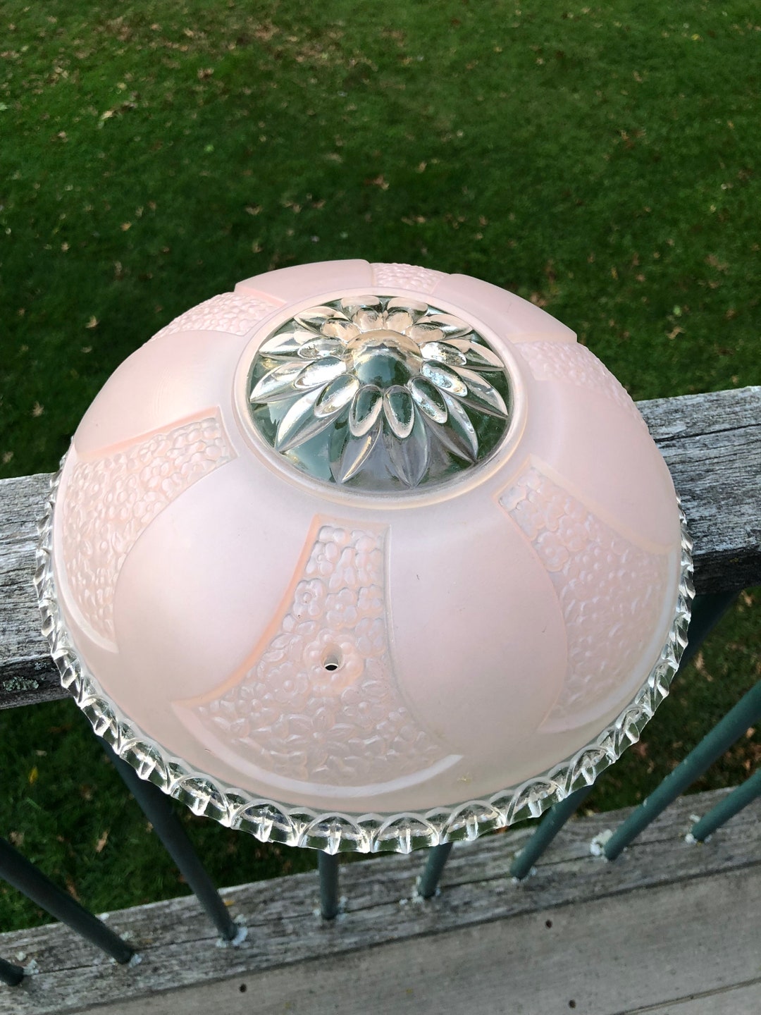 Vintage Light Pink Clear Glass Dome Ceiling Light Fixture Art Deco ...