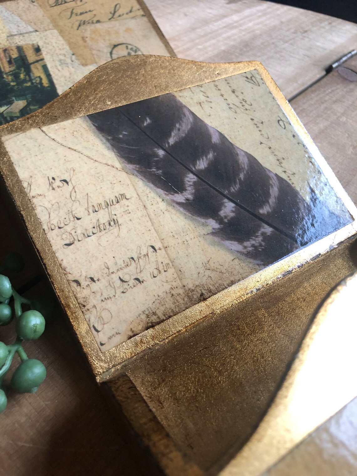 Vintage Italy Letter Mail Organizer Gold Florentine Venetian Script Old ...