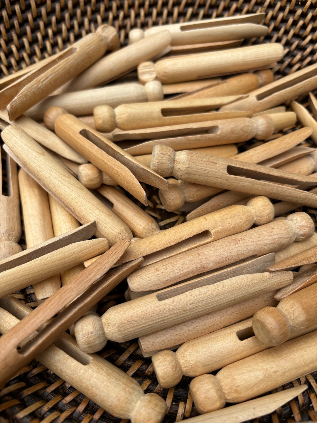 Vintage Wood Wooden Clothespins for Clothesline Crafts Natural Round ...