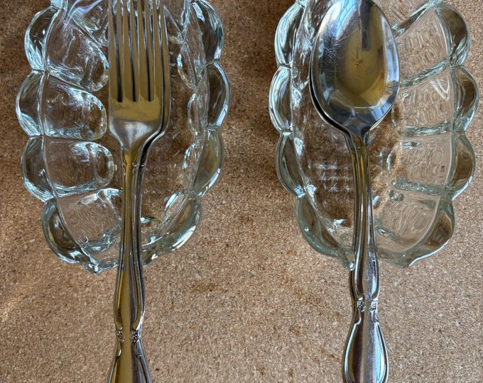 Vintage Princess House Crystal Glass Spoon Fork Holders Ribbed ...