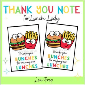 Thank You Note for Lunch Lady | Cafeteria Worker | End of Year Gift ...