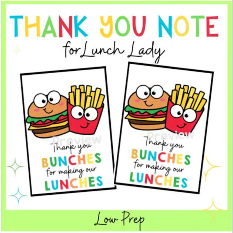 Thank You Note for Lunch Lady | Cafeteria Worker | End of Year Gift ...