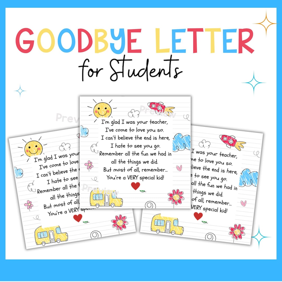 End of the Year Student Goodbye Letter Poem | Printable Teacher Handout ...