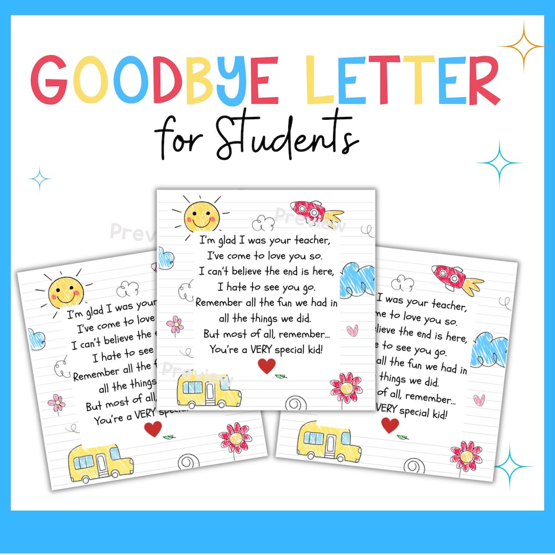 End of the Year Student Goodbye Letter Poem | Printable Teacher Handout ...