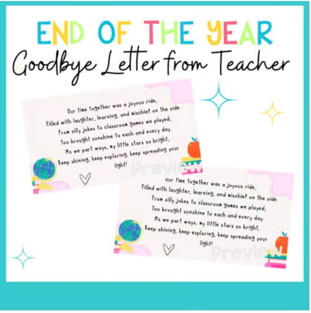 End of Year Goodbye Poem | Teacher to Student (printable) - Etsy