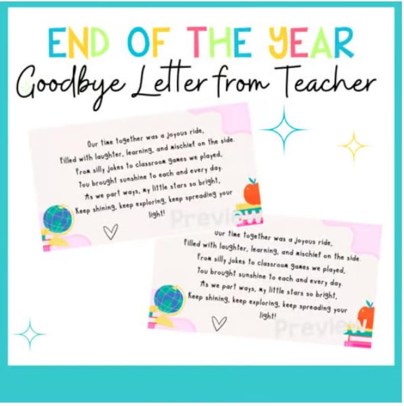 End of Year Student Goodbye Poem | Printable Teacher Gift | Student ...