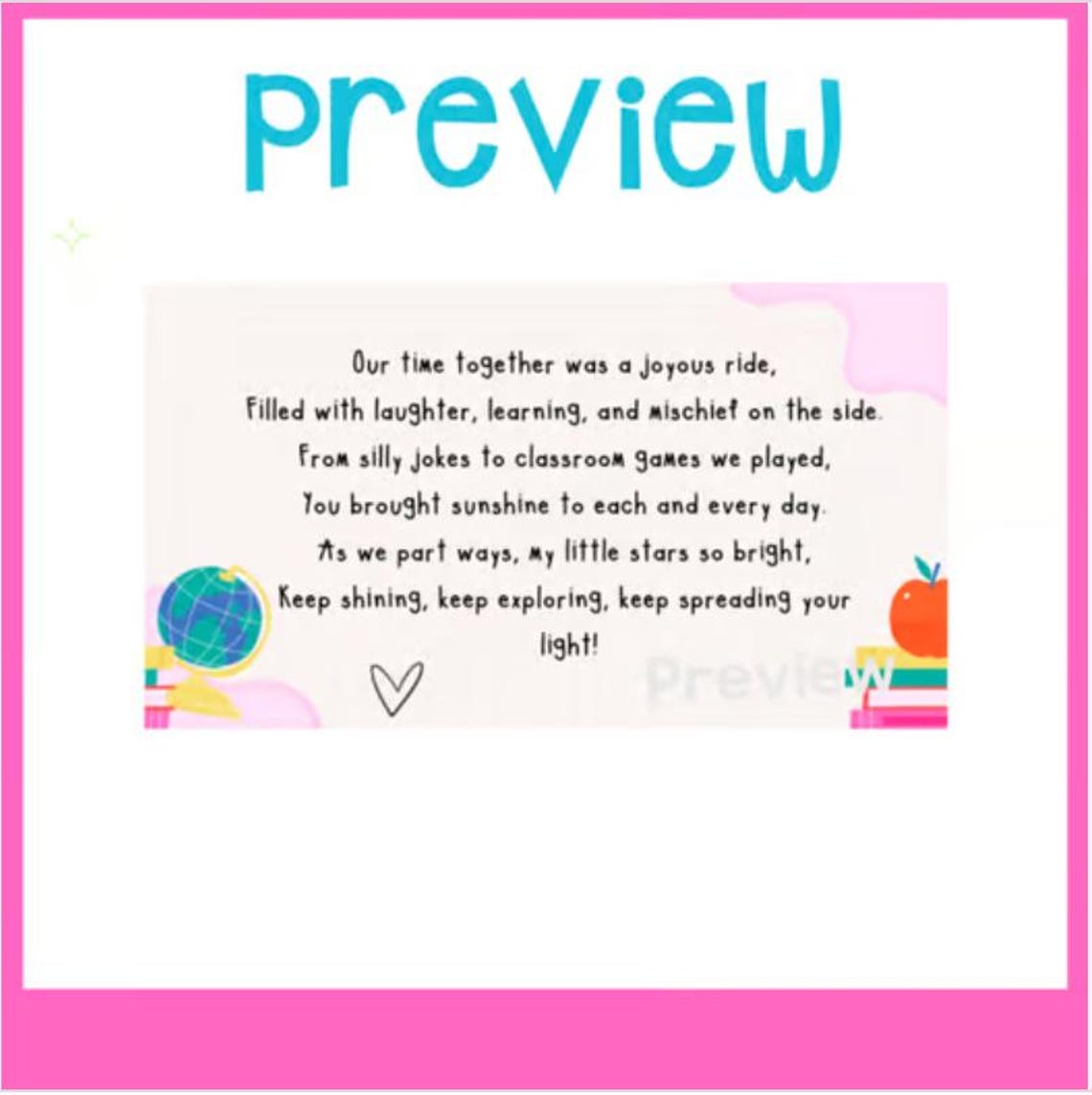 End of Year Student Goodbye Poem | Printable Teacher Gift | Student ...