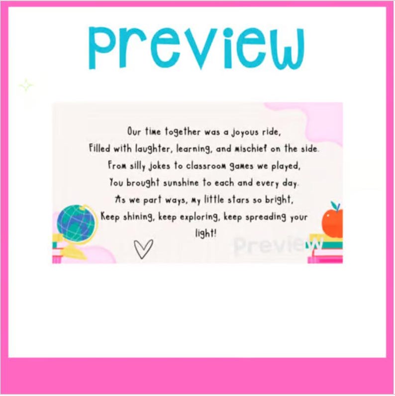 End of Year Goodbye Poem | Teacher to Student (printable) - Etsy