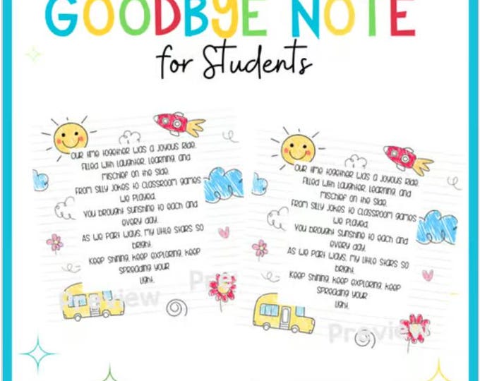 End of the Year Student Goodbye Letter Poem | Printable Teacher Handout ...