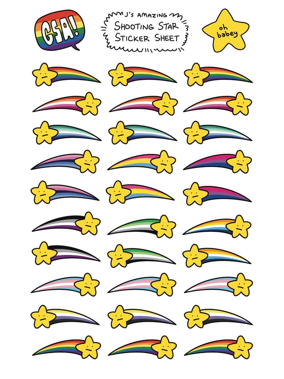 LGBTQ Pride GSA Shooting Star Sticker Sheet - Etsy