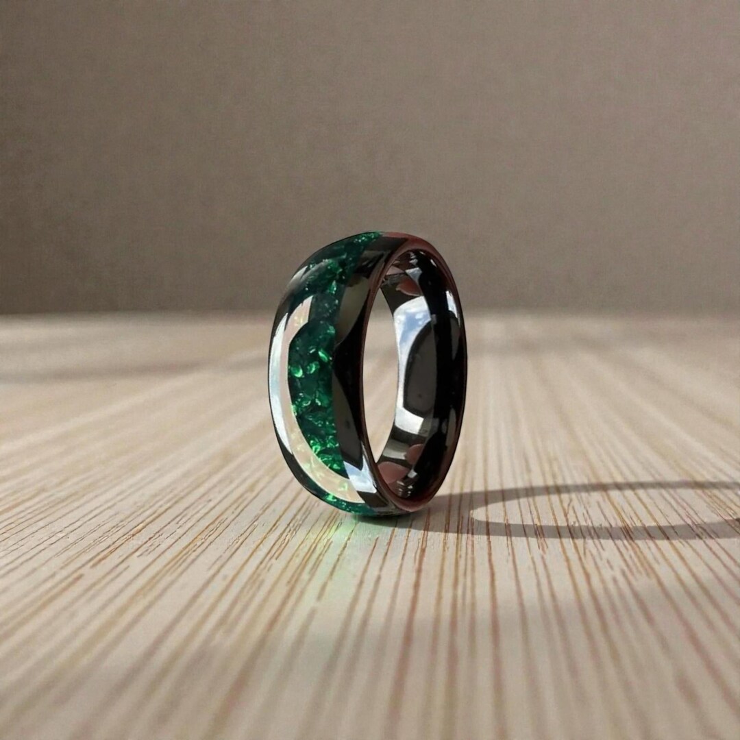 Crushed Emerald Tungsten Ring, 8MM Band, Wedding Band, Gift for Him ...