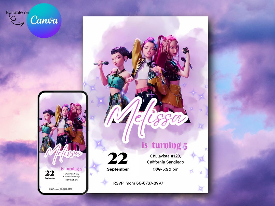Inspired Kpop Girl Band Birthday Invitation Template Editable Canva ...