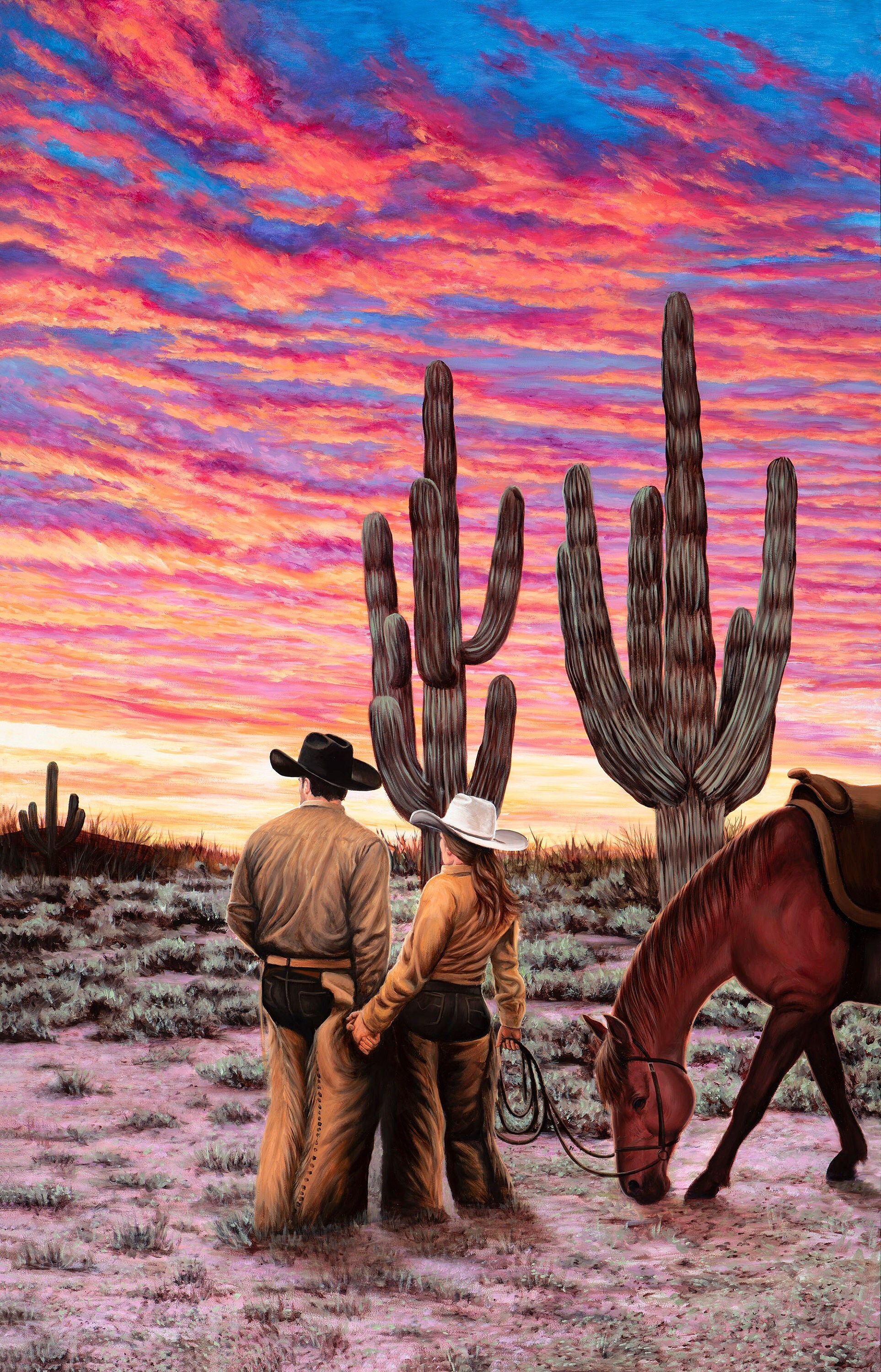 Cowboy On Horse Sunset