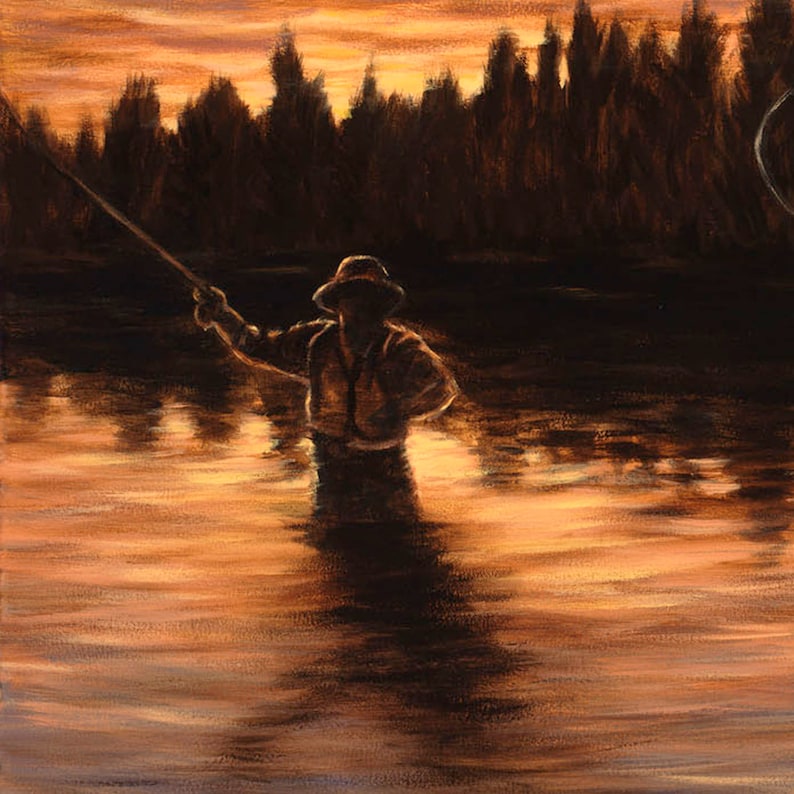 Fishing Print on Canvas Fish Painting Fly Fishing | Etsy
