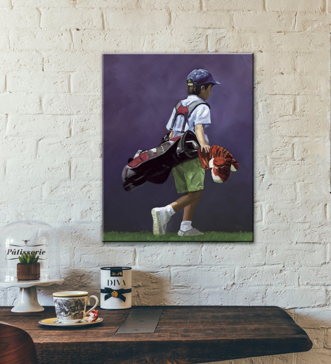 Child Golfing Art Print on Canvas, Whimsical Golf Painting ...
