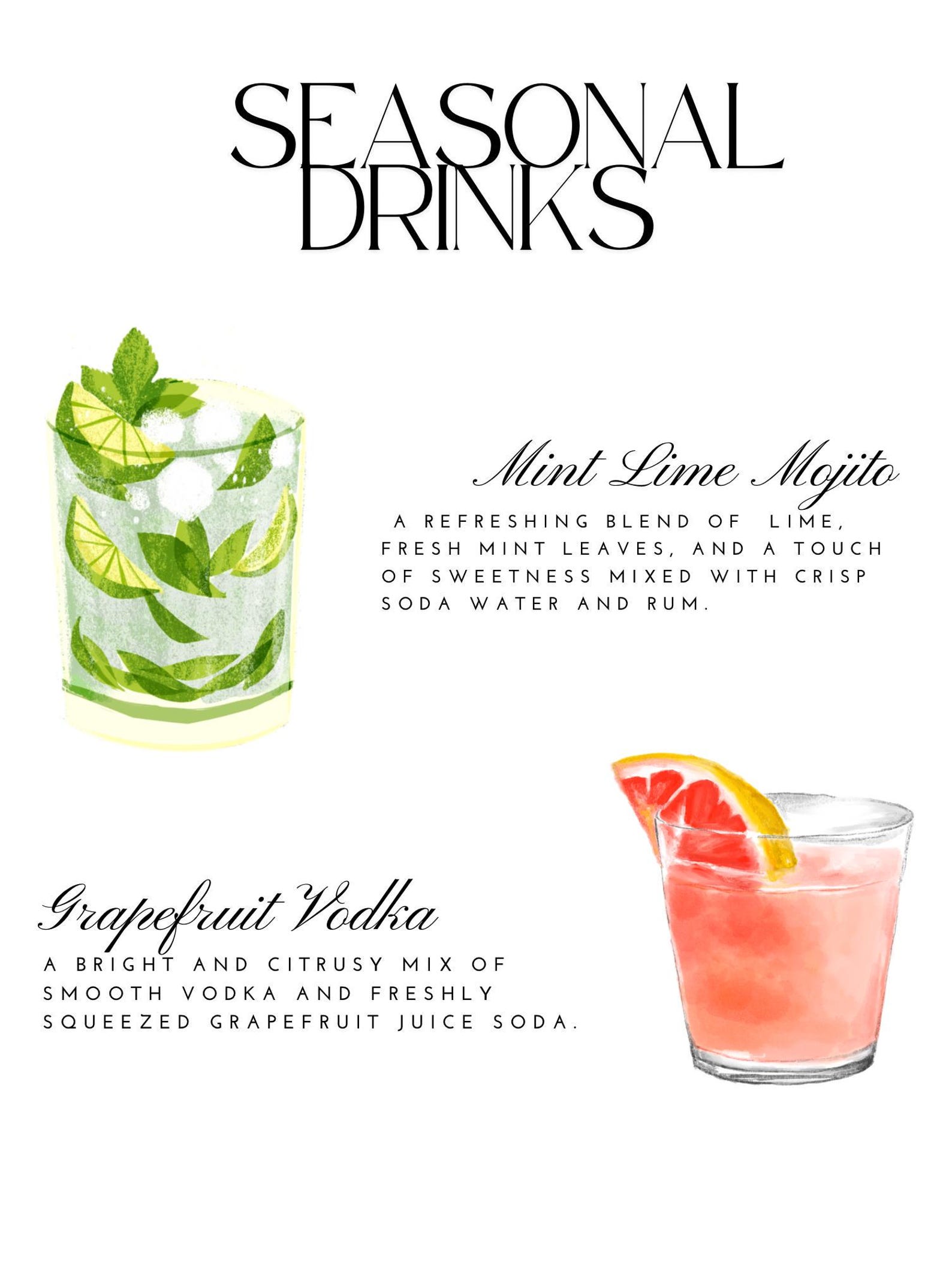 Seasonal Drinks Menu Template | Elegant Wedding, Party, or Special ...