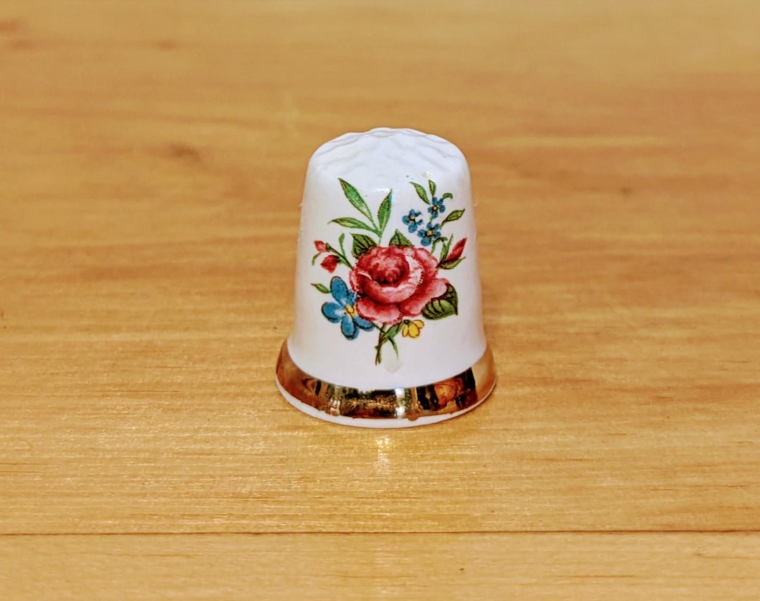 Antique Fine Bone China Thimble With Rose Bouquet Depicted on Both ...