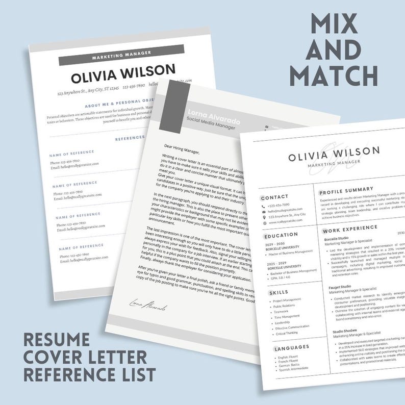 Modern Resume Template Bundle | 4 Resumes + 4 Cover Letters ...