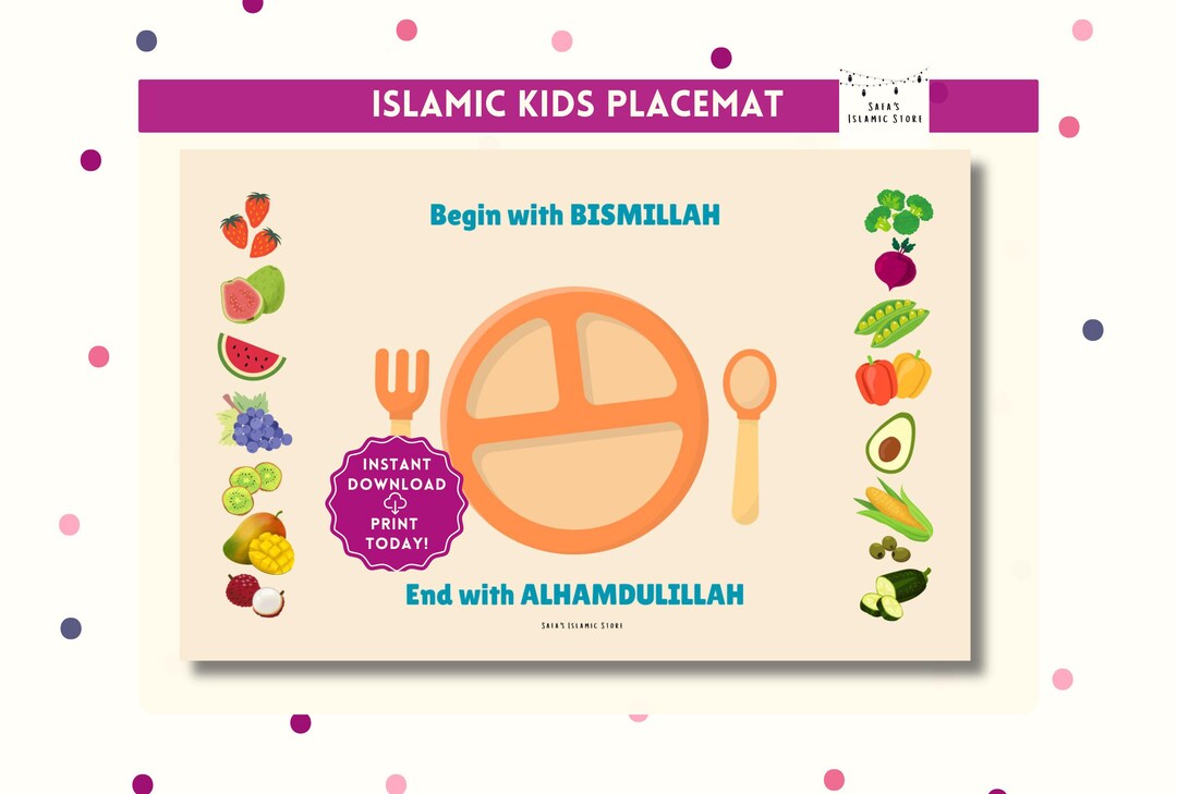 Islamic Kids Placemat, Islamic Kids Printable, Muslim Kids, Placemat ...