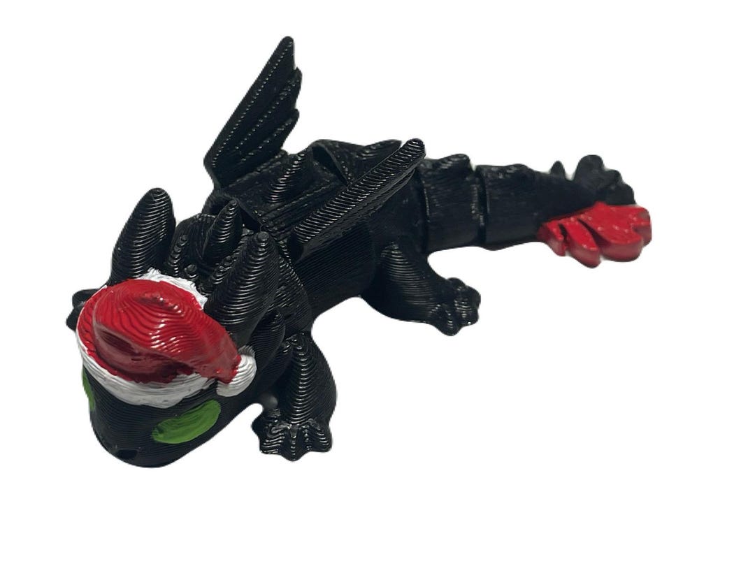 3D Printed Hand Painted Tooth Dragon Santa Hat Fidget - Etsy