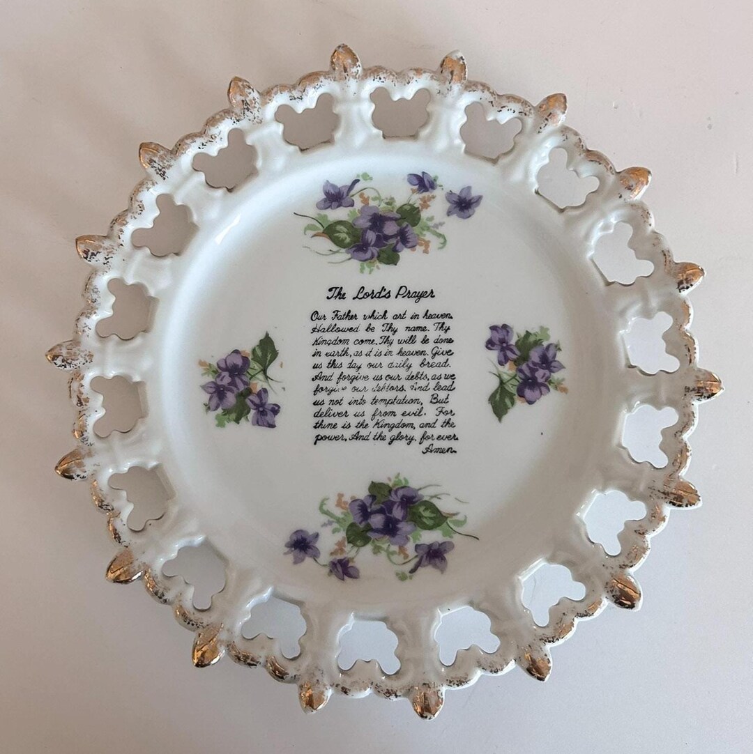 Vintage the Lord’s Prayer Plate | Christian Religious Decor | Purple ...