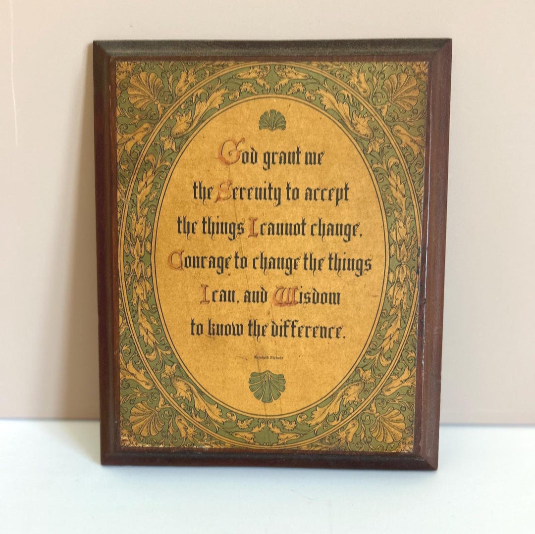 Vintage Serenity Prayer Plaque: Green & Gold Mid-century Religious ...