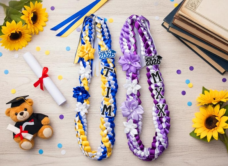 Personalized Graduation Lei With Name, Satin Grad Lei, Class of 2026 ...
