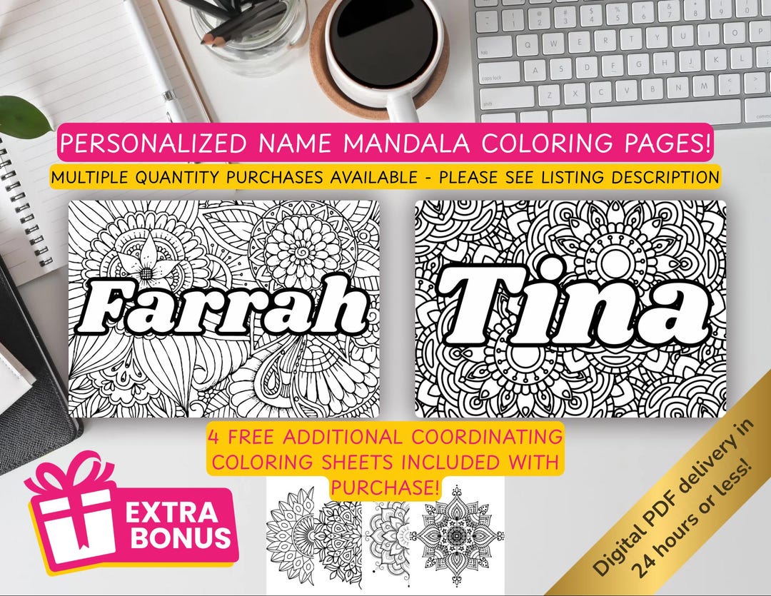 Custom Name Mandala Coloring Pages Printable Kids Activity - Etsy