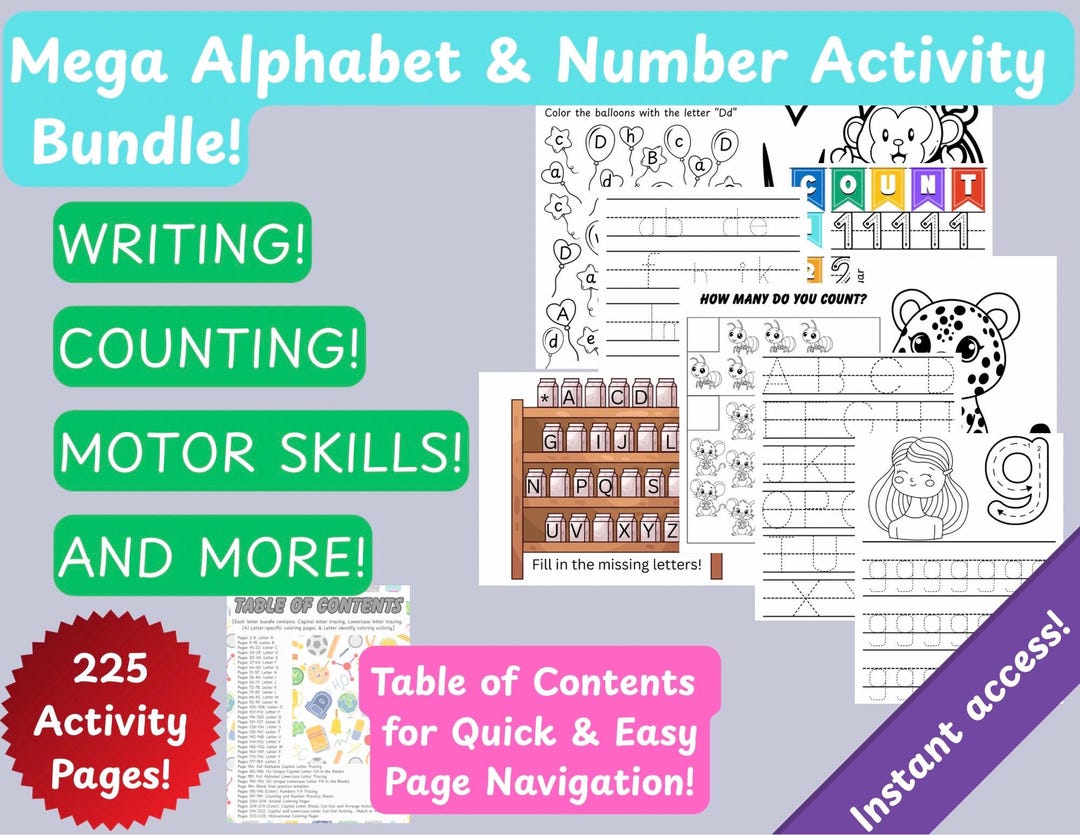 Kids Learning Bundle Printable Homeschool Alphabet Activity Number ...