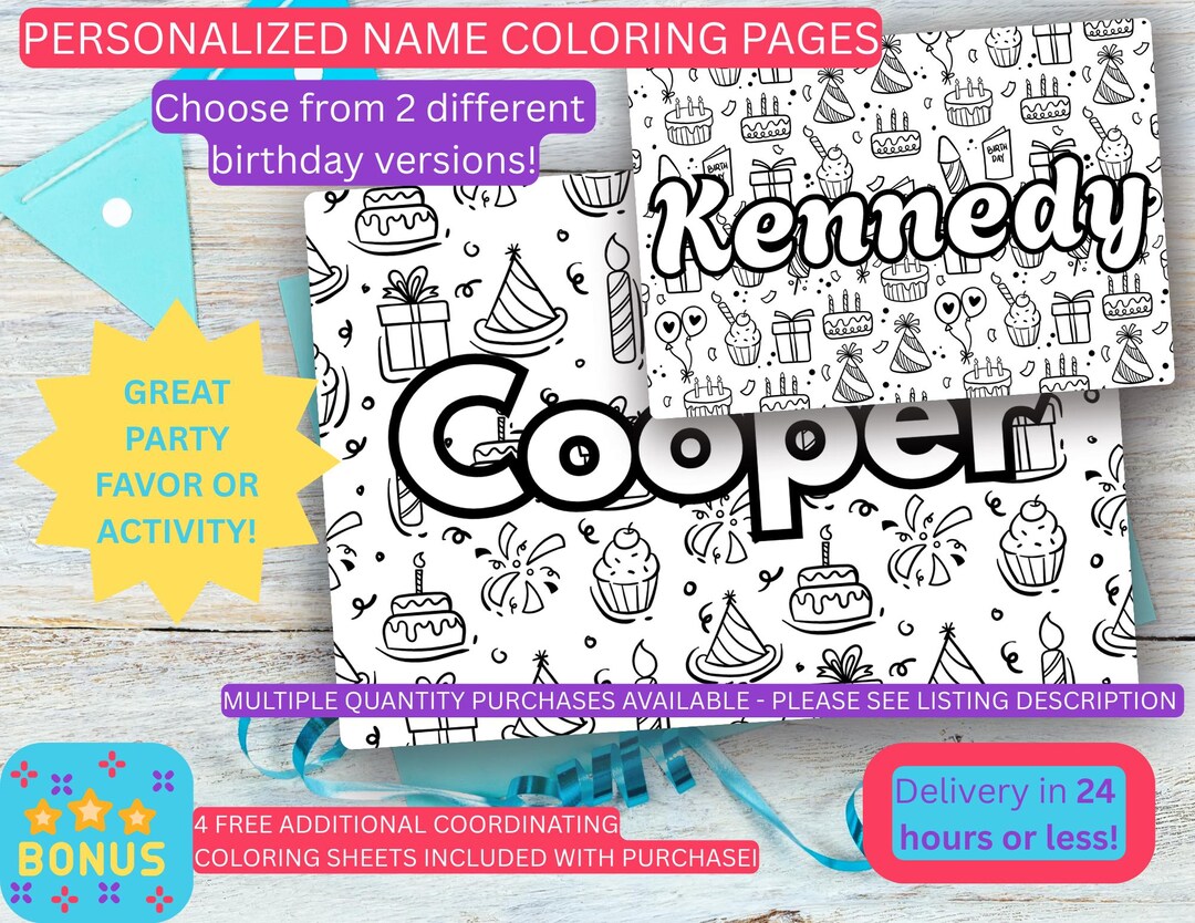 Custom Name Birthday Coloring Page Classroom Party Favor Printable - Etsy