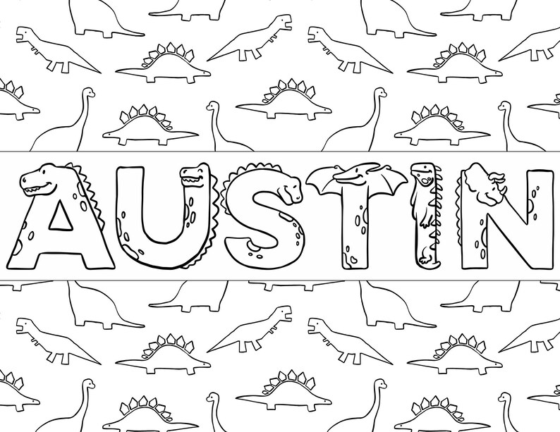 Custom Dinosaur Name Coloring Pages Birthday Party Favors Printable ...