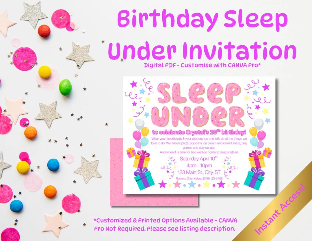 Sleep Under Invitation Customized Birthday Party Digital Download ...